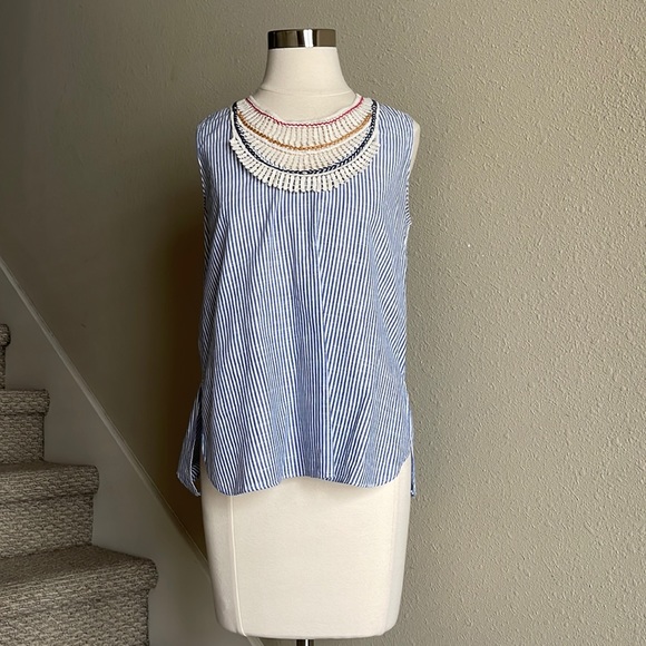 Zara | Tops | Zara Basic Sz S Stripped Tank Top With Detailed Neckline ...